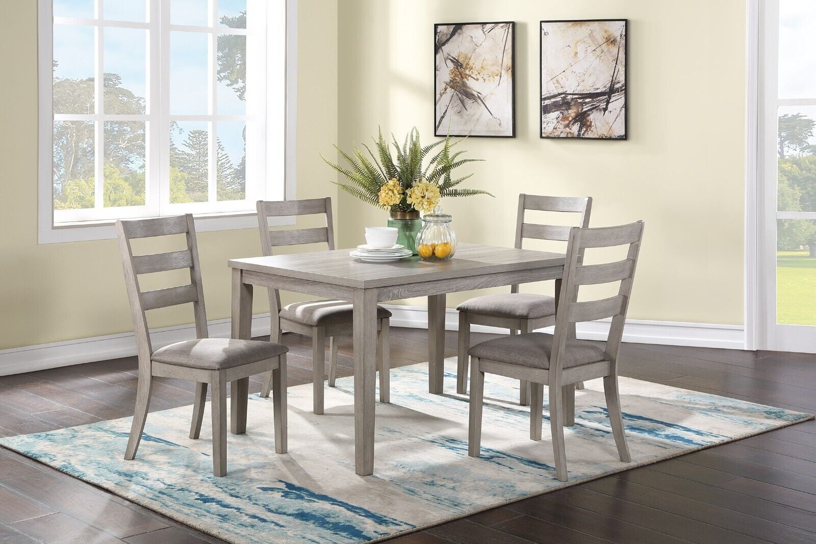 Transitional Dining Room 5pc Set Wooden Dining Table 4x Side Chairs ...
