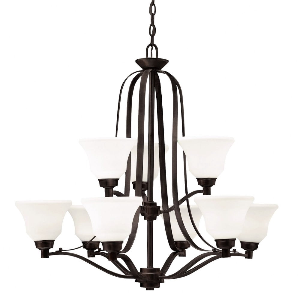 Transitional Eight Light Chandelier-Satin Nickel Finish-Satin Opal ...