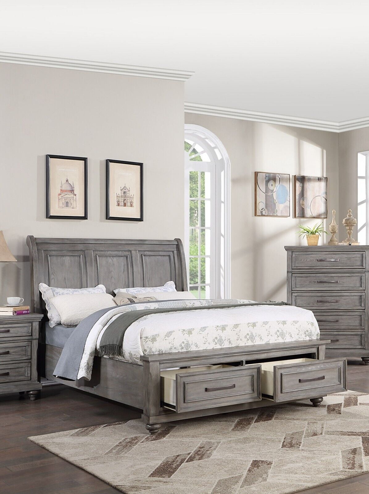 Transitional Est King Size Bed 1pc Bedroom Furniture Plywood MDF Sleigh ...