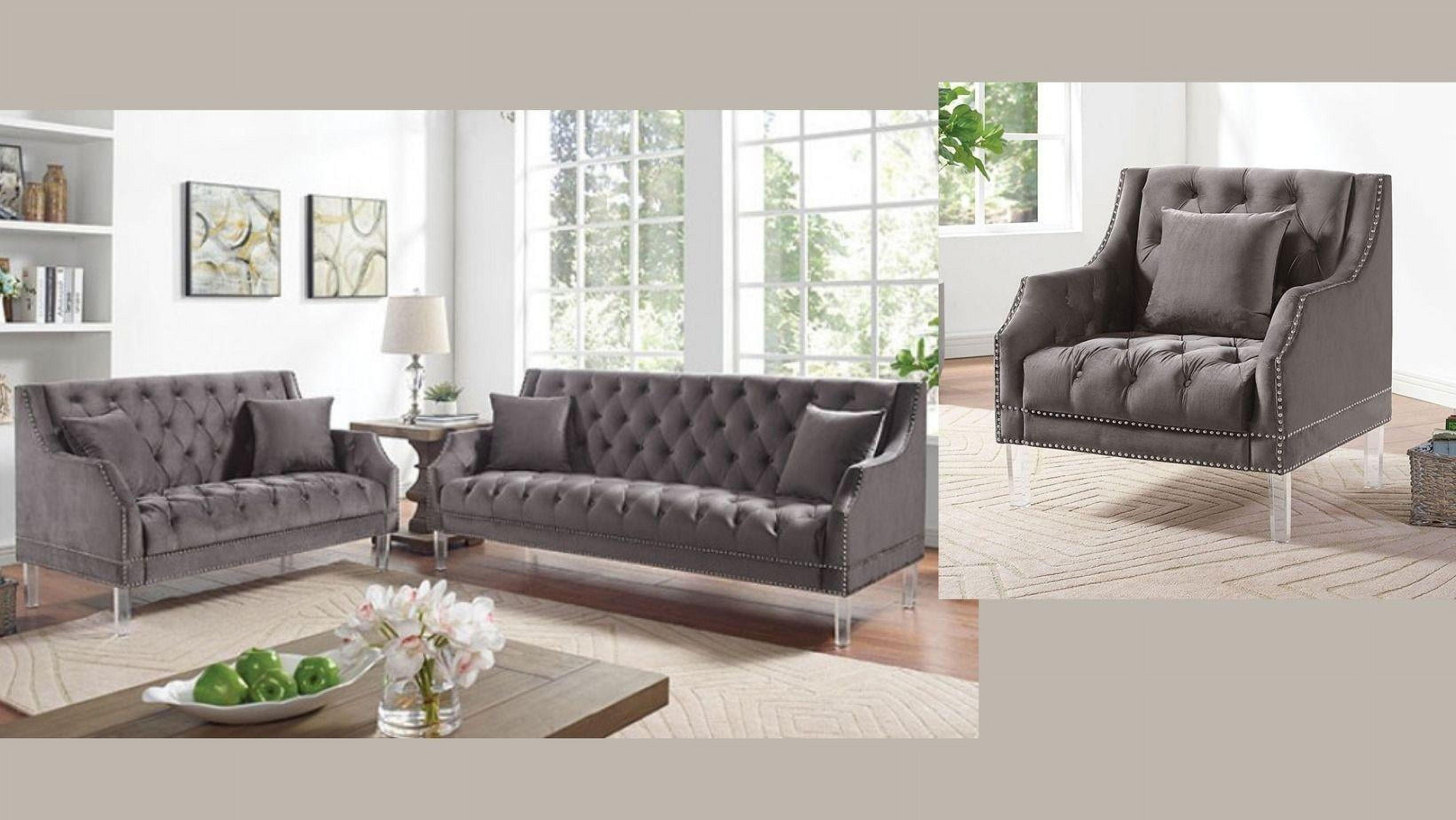 Transitional Gray Flannelette Living Room Set 3pcs FOA Franceschi - Walmart.com