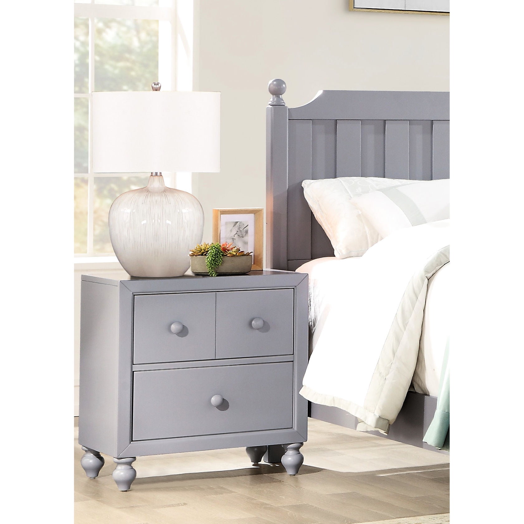 Transitional Gray Nightstand with Metal Glide Dovetail Drawers / Great ...