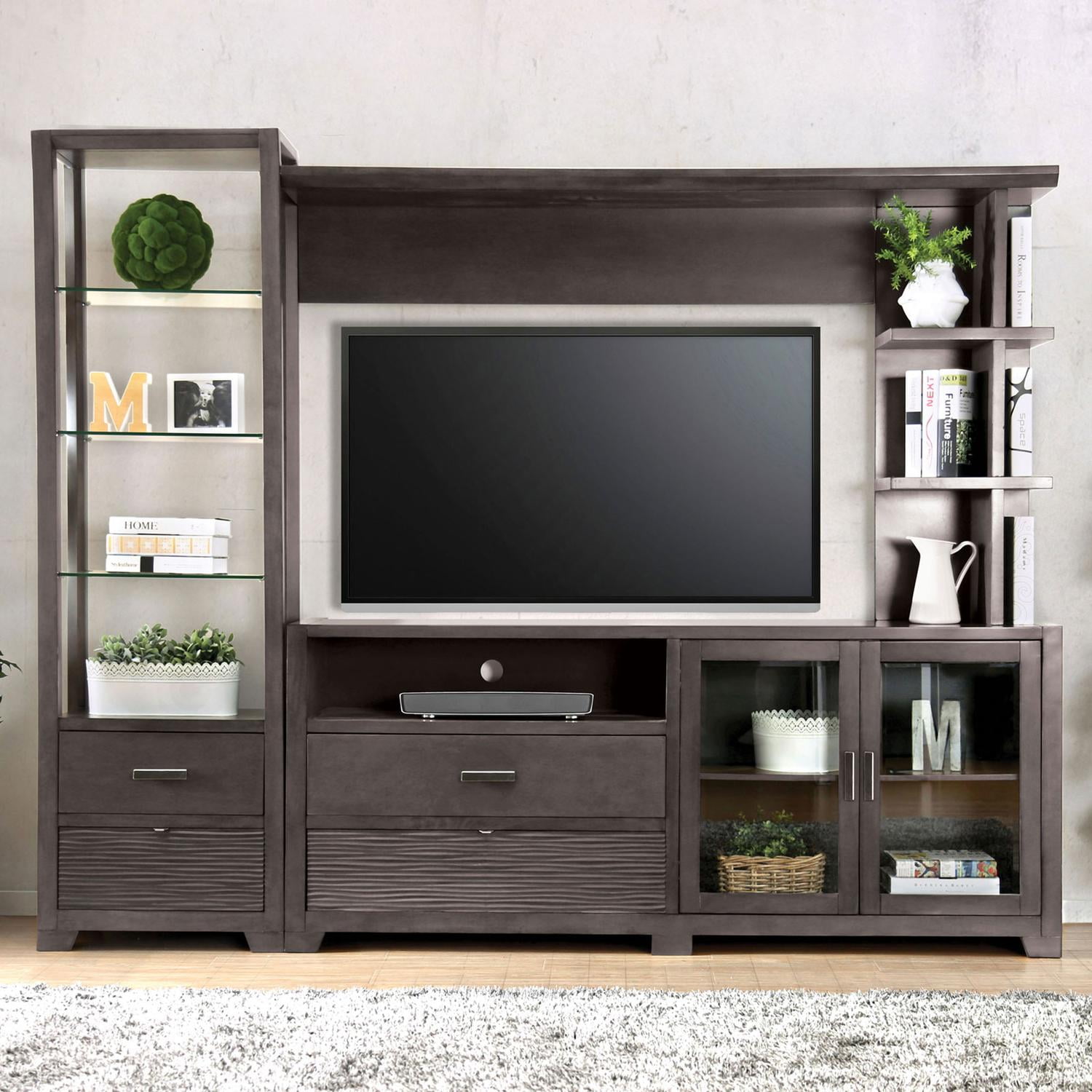 Transitional Gray Solid Wood TV Stand Set 3pcs Furniture of America ...