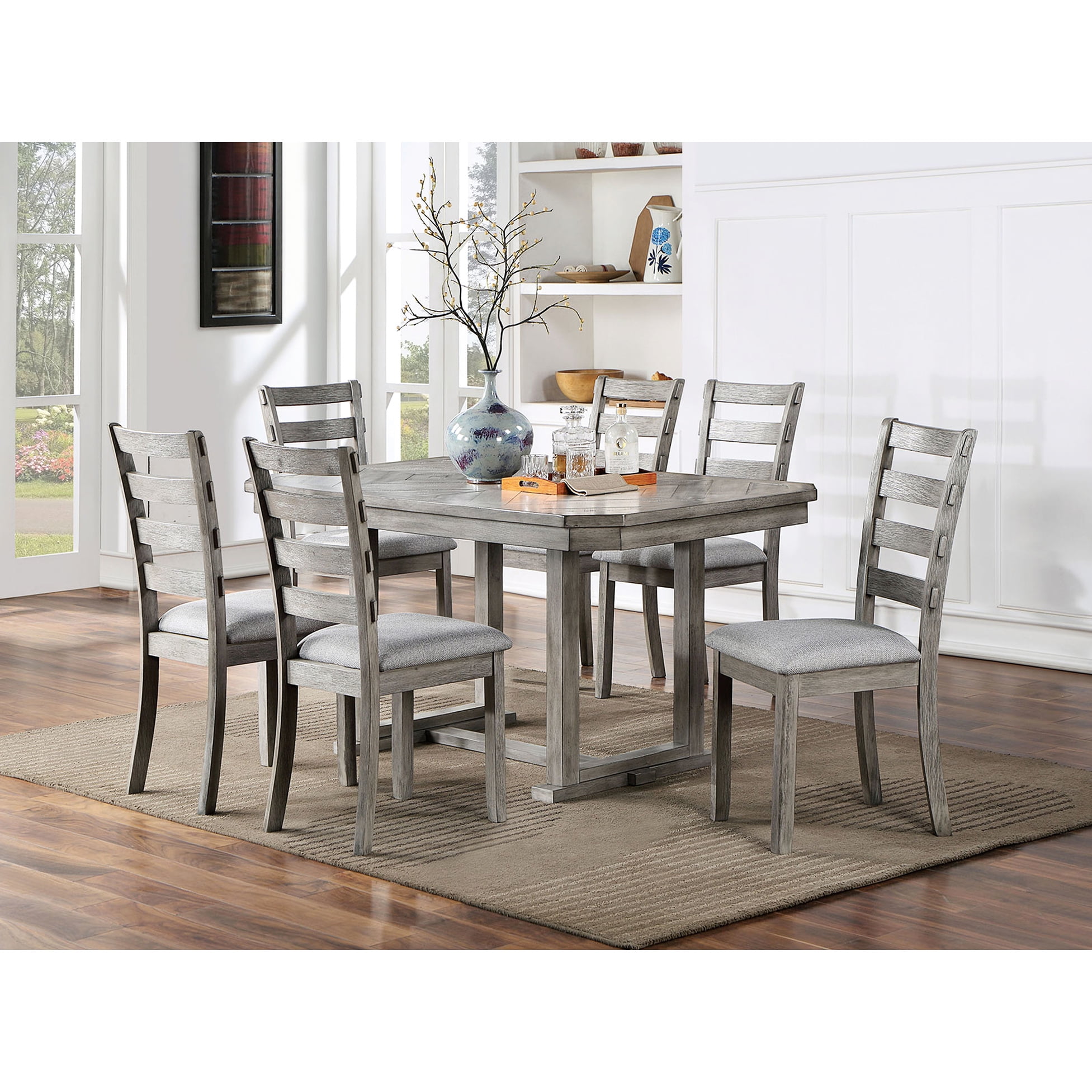 Transitional Grey Dining Room , 6 Side Chairs & Rectangular Solid Wood ...