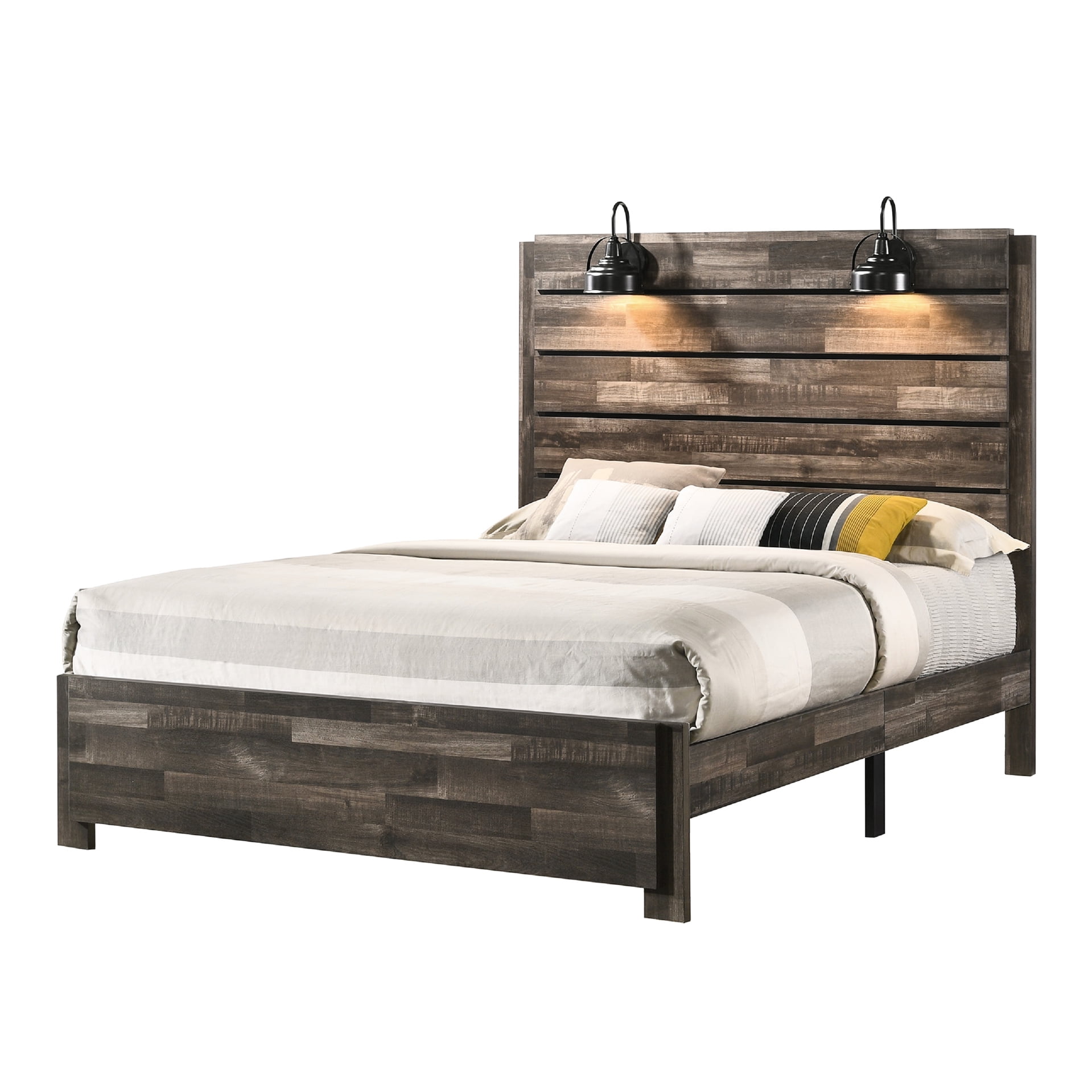 Transitional King Size Bed With Low Profile , Rustic Style Wood ...