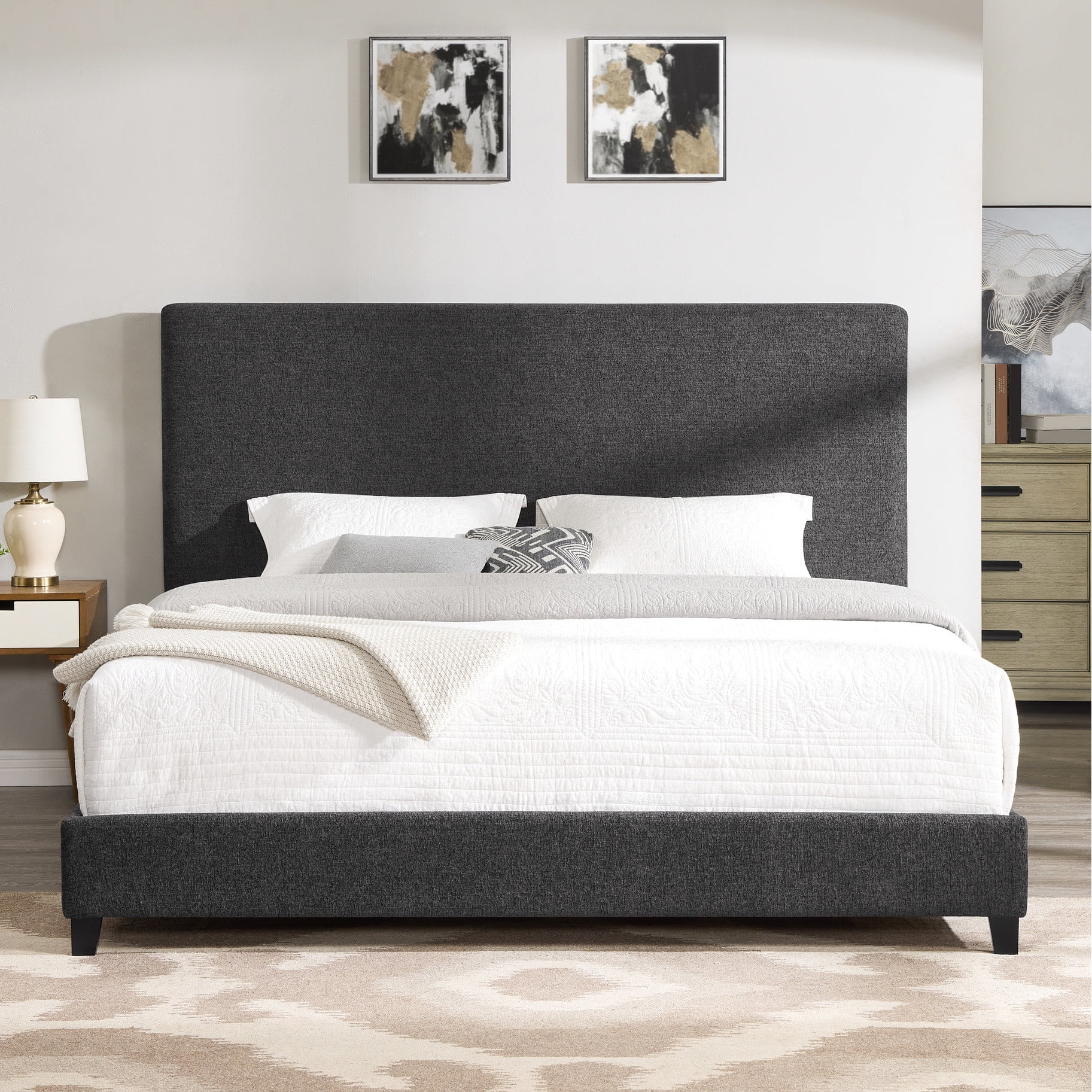 Transitional King Size Bed in Grey Polyester Material - Walmart.com