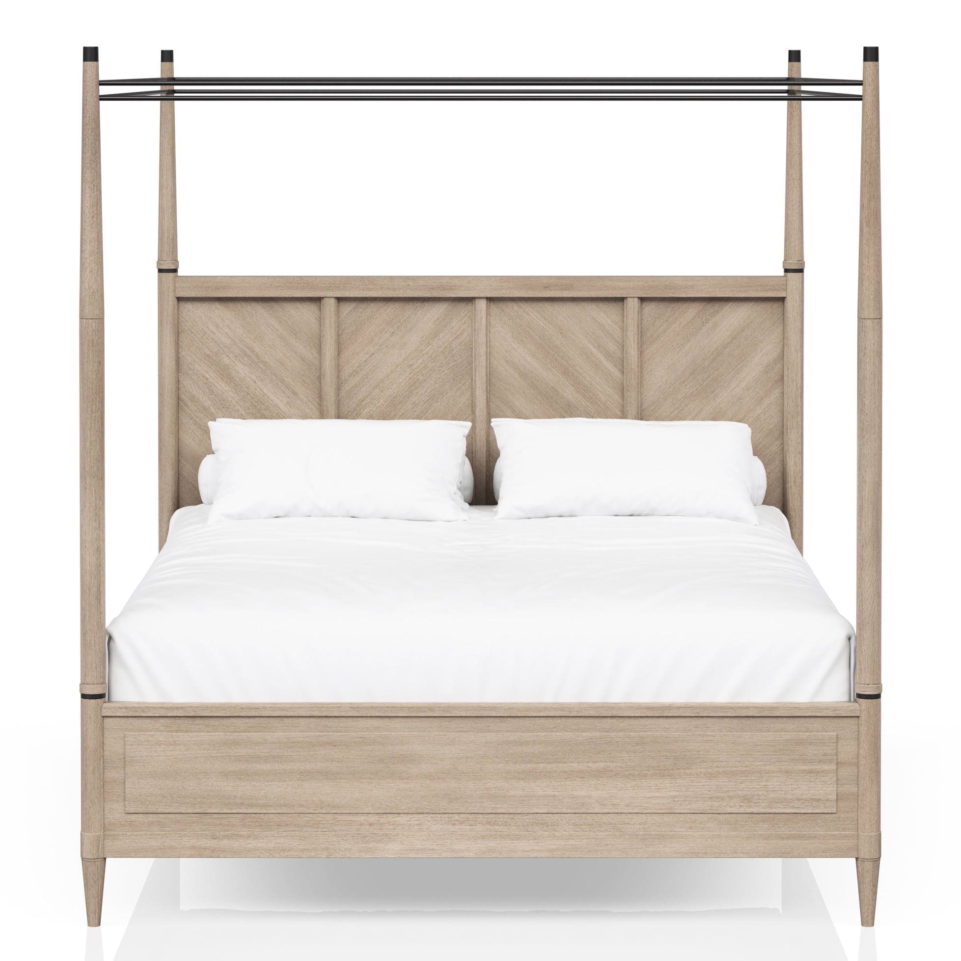 Transitional King Sized Bed In Sand Finish With A Casual Herringbone ...