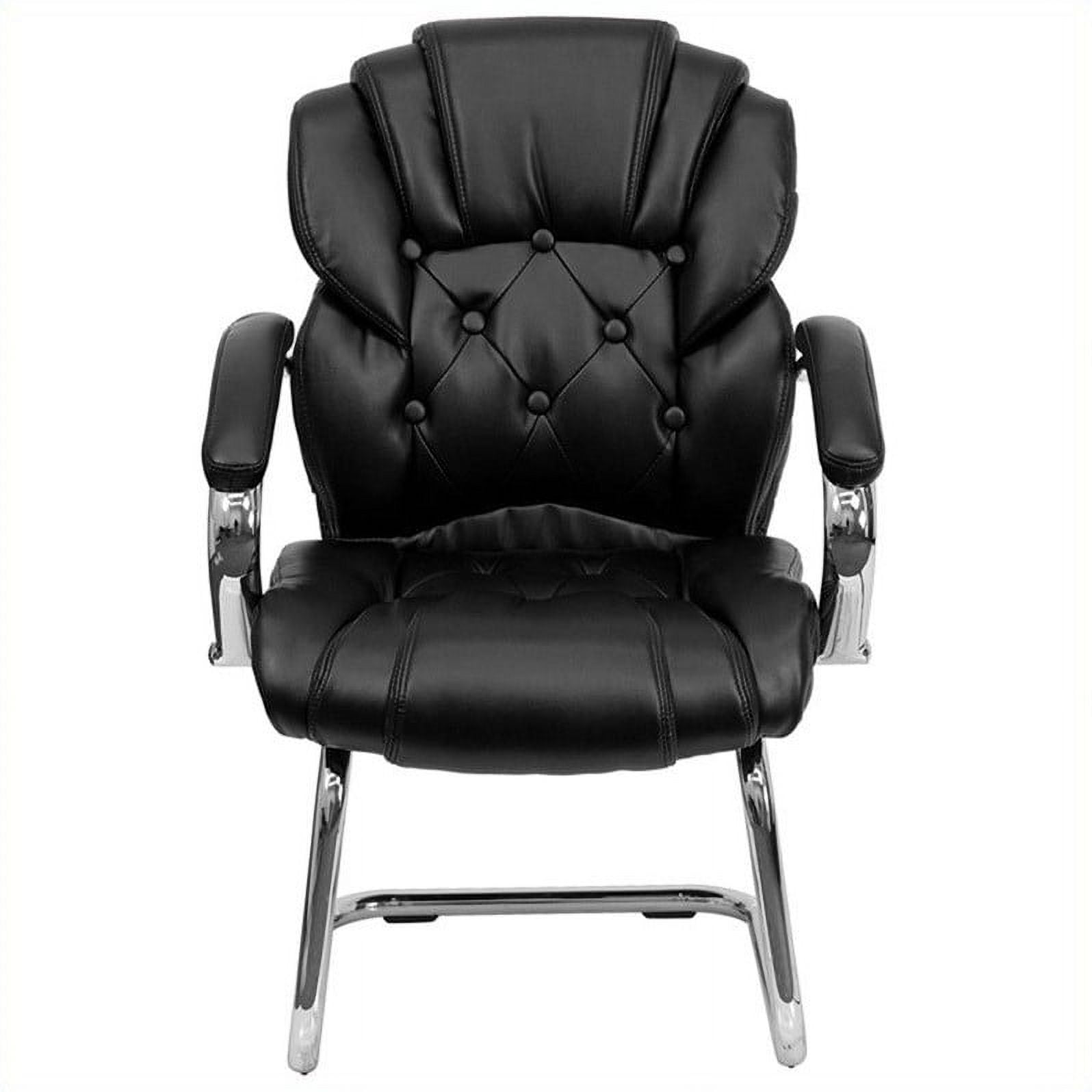 Transitional Leather Guest and Reception Chair with Sled Base, Black ...
