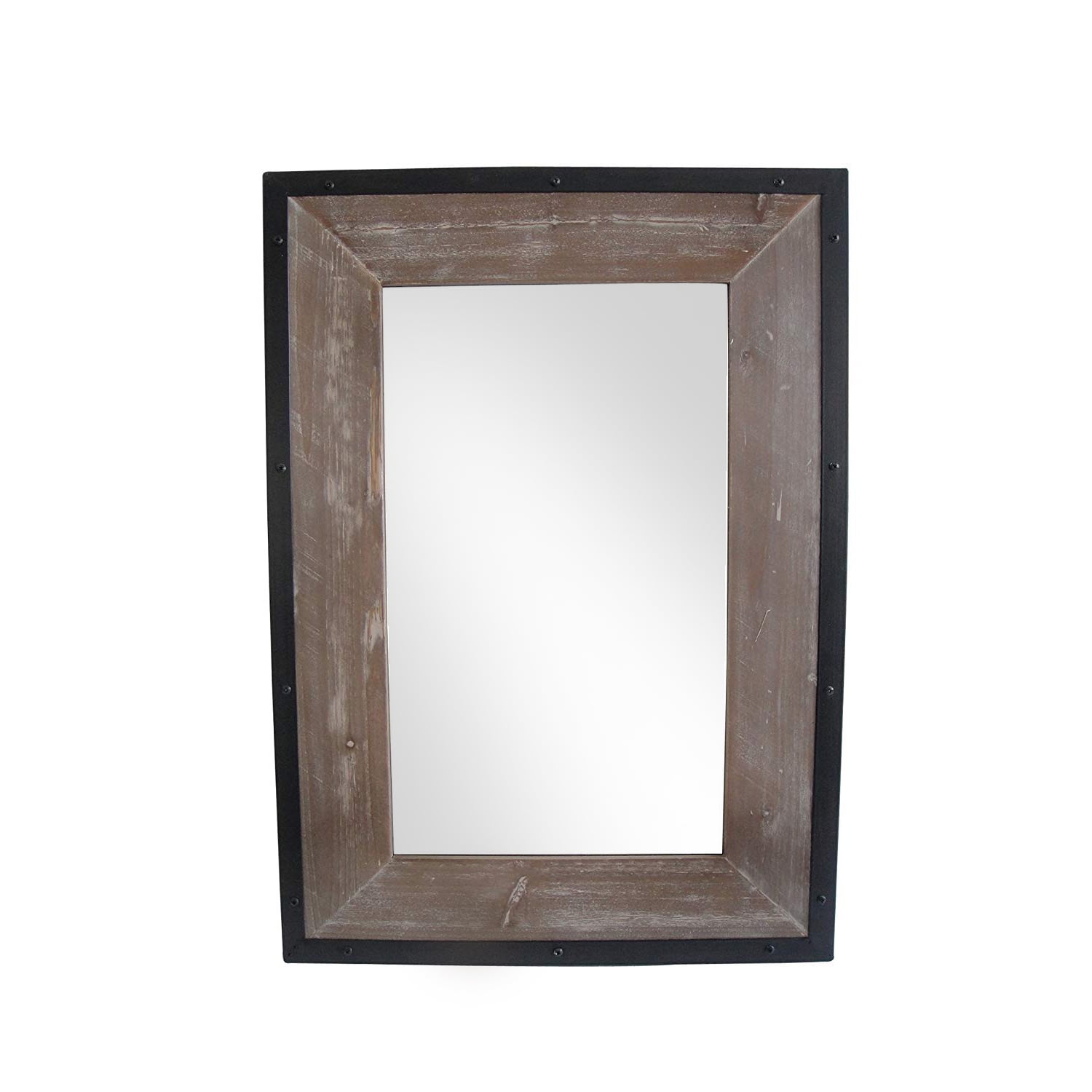 Transitional Mirror with Wooden Framing and Metal Outline, Black ...