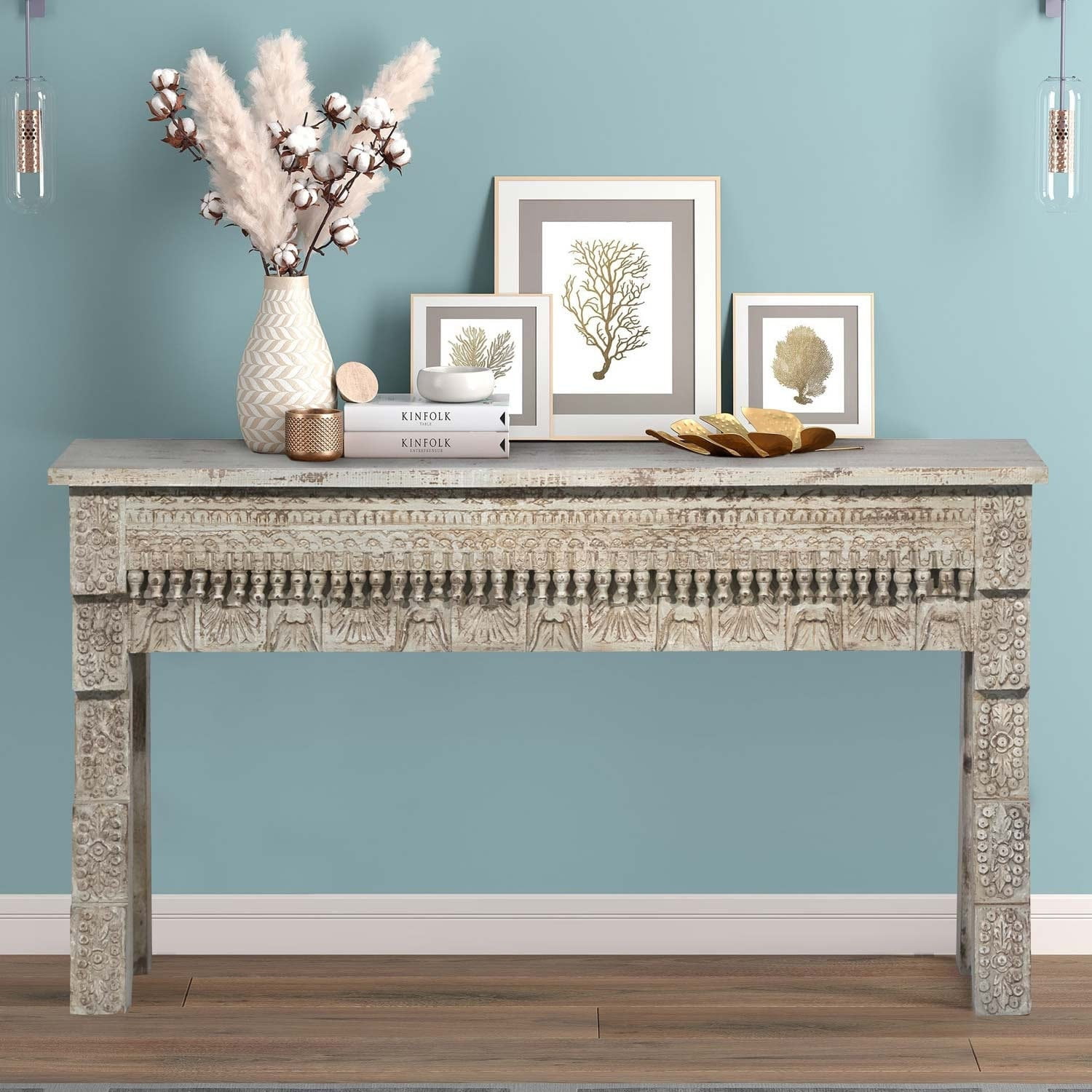 Transitional Modern Hand Carved Solid Wood Console Table | Entryway ...