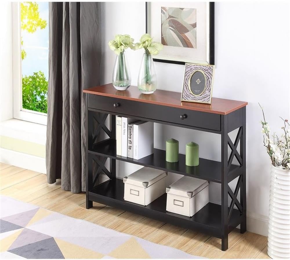 Transitional One-Drawer Console Table in Cherry and Black Wood ...