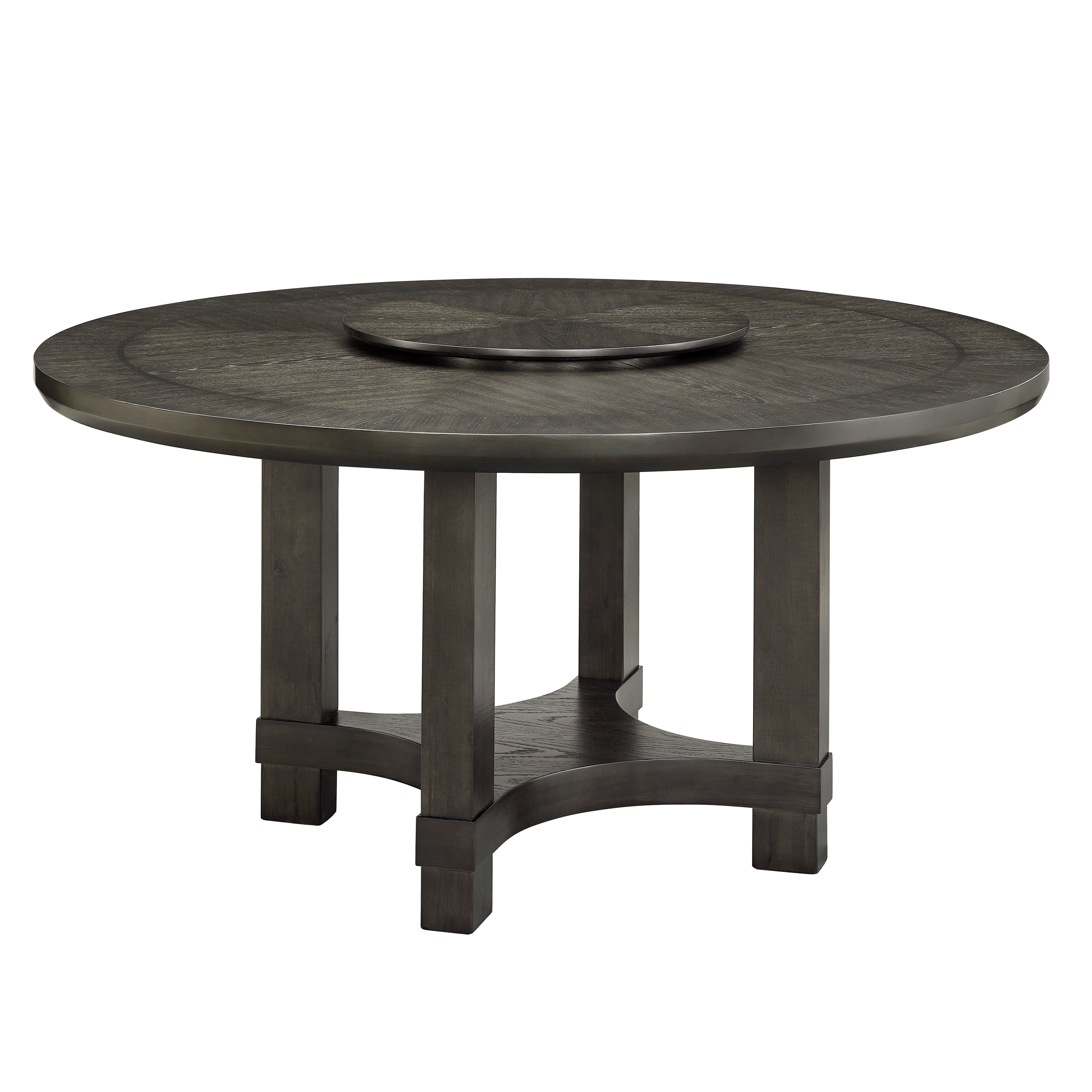 Transitional Round Dining Table w/ Lazy Susan, 60" Brown Wood, Seats 6 ...