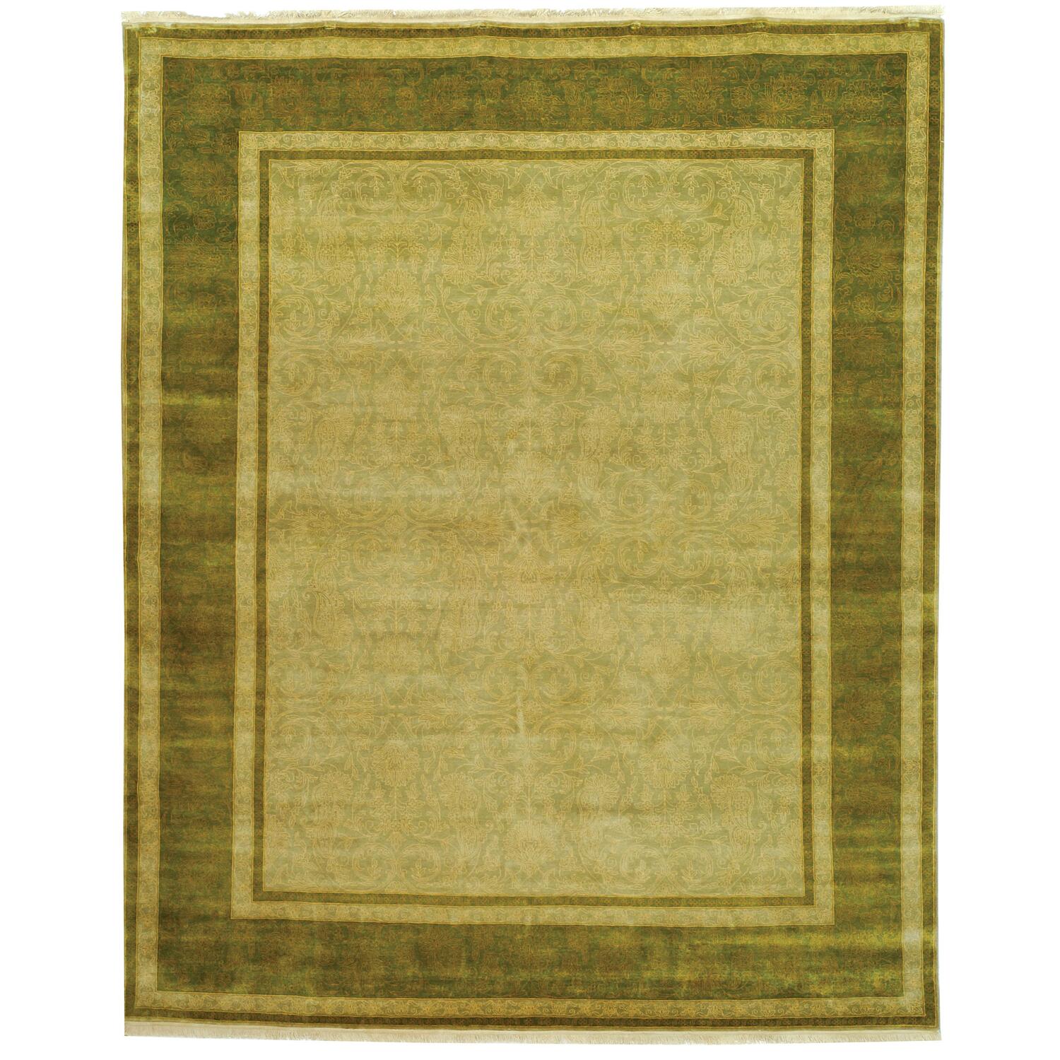 Transitional Rug - Ganges River Wool Pile -Ivory/Green-Color:Ivory ...