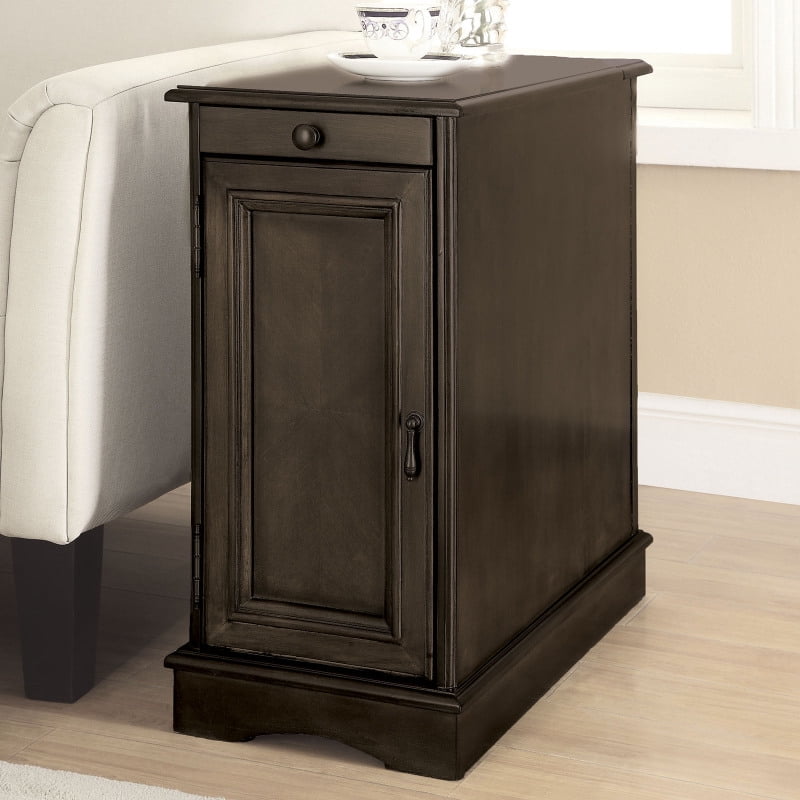 Transitional Side Table Storage Cabinet Pull Out Cup Holder And Built ...