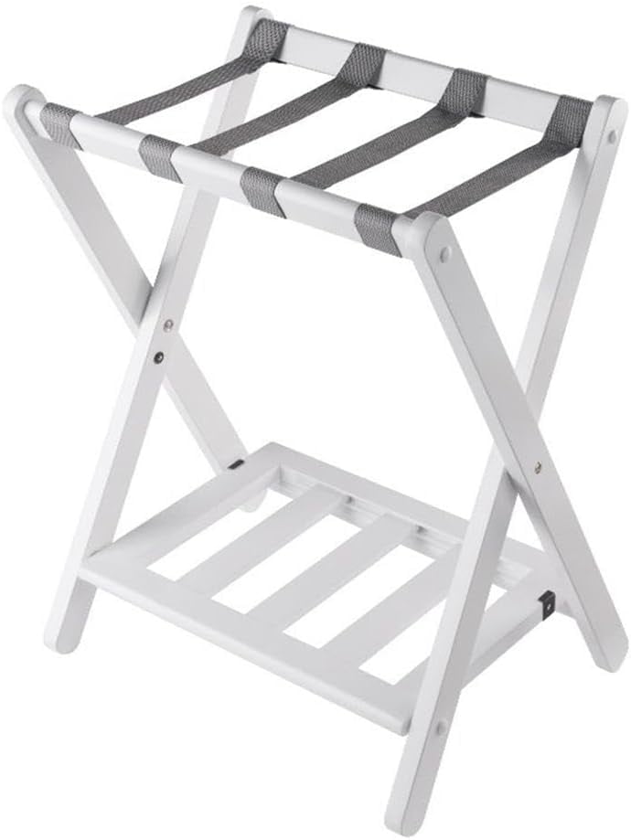 Transitional Solid Wood Luggage Rack with Shelf in White Finish ...