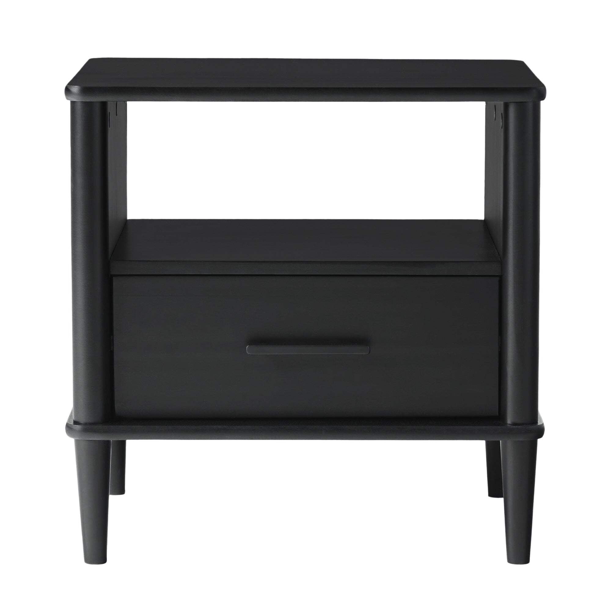 Transitional Solid Wood Spindle Nightstand Black Black Metal Pine ...