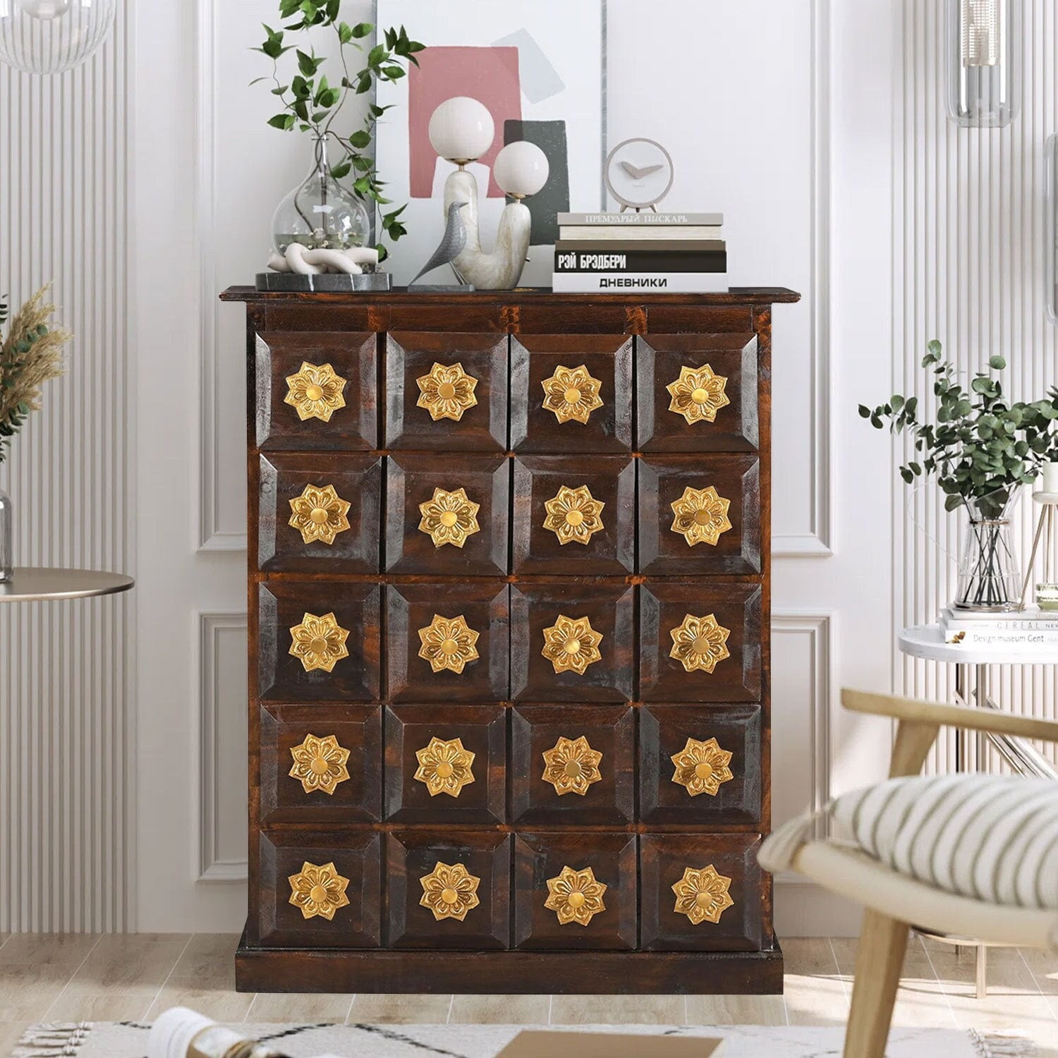 Transitional Style 10â€ Deep Narrow Drawer Cabinet With Brass Accents ...