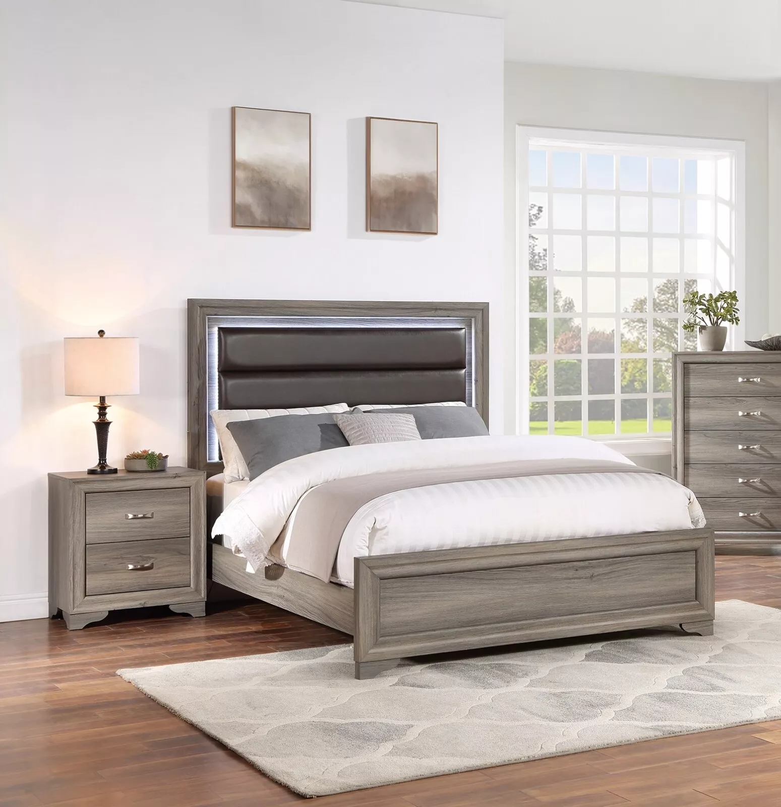 Transitional Style 3pc Bedroom Set King Size Bed Espresso Bonded ...