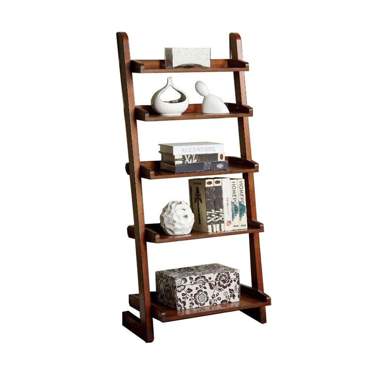 Transitional Style 5 Tier Wooden Ladder Shelf with Sled Base Brown ...