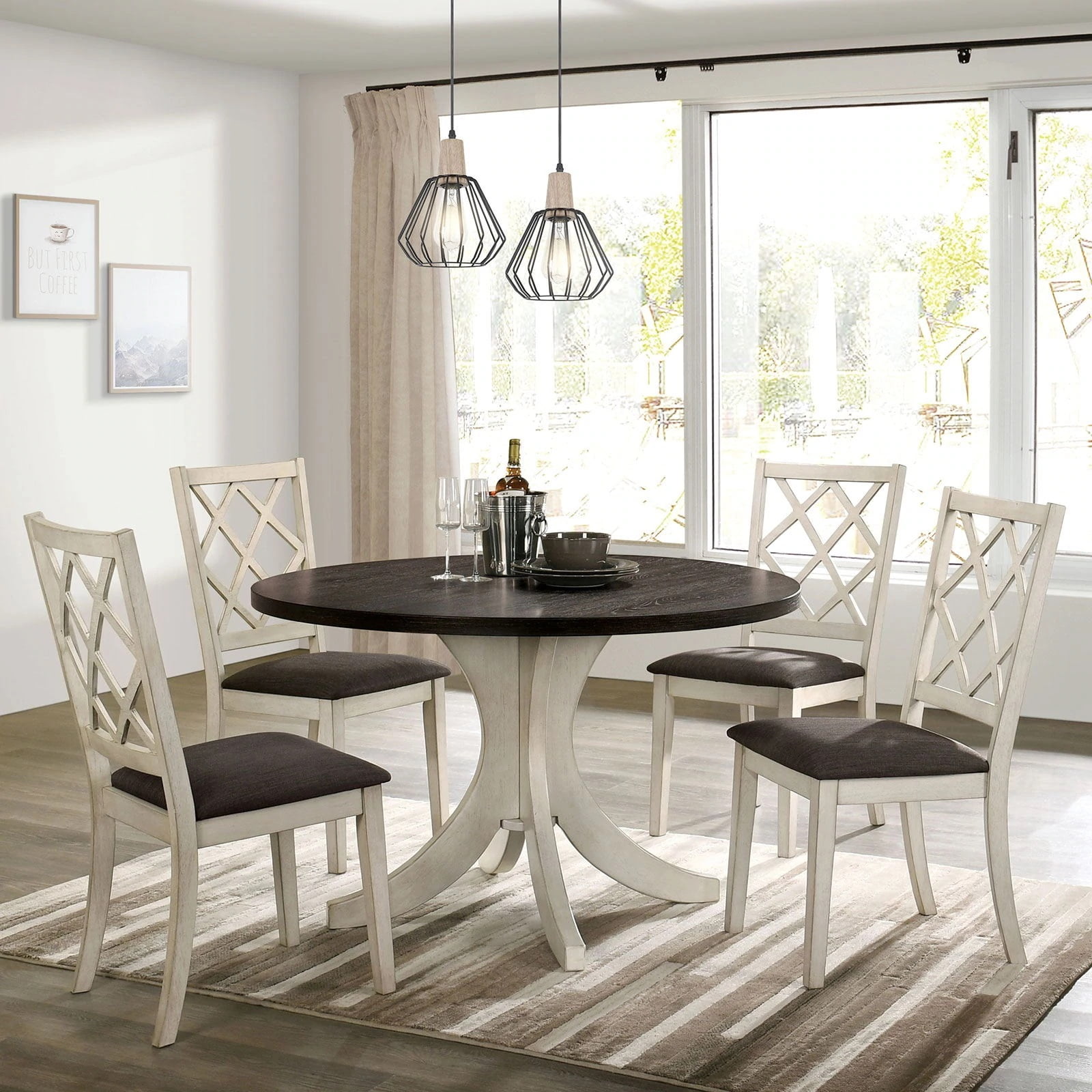Transitional Style Antique White Dining Room Furniture 5pc Dining Set ...
