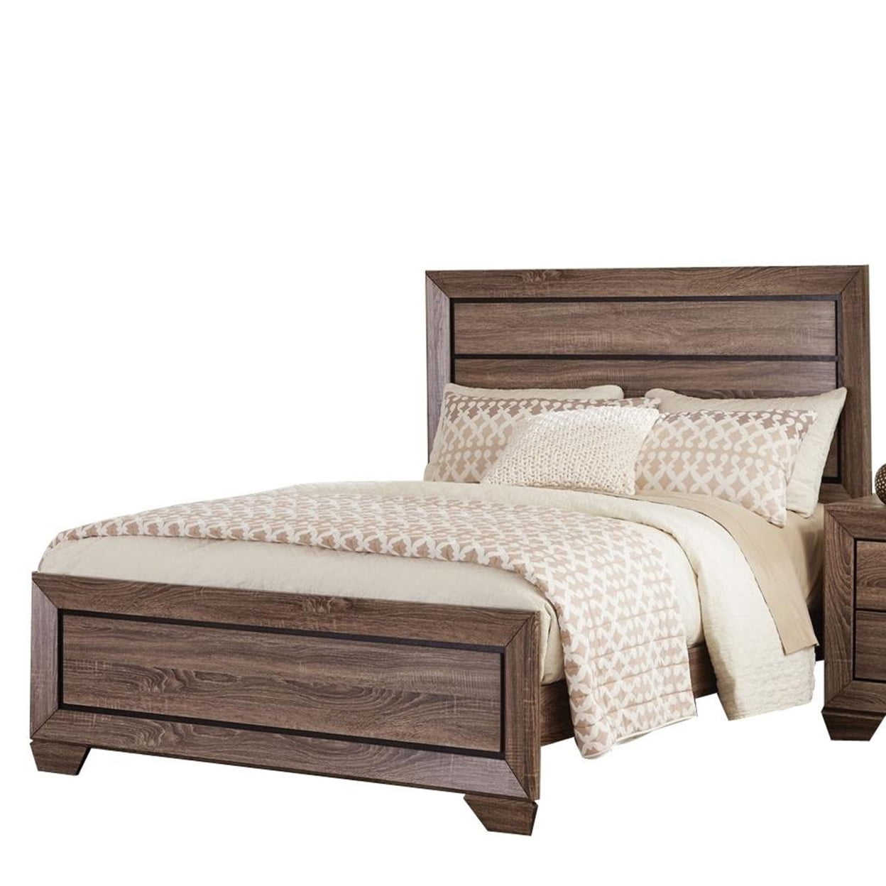Transitional Style California King Bed with Plank Headboard, Taupe ...