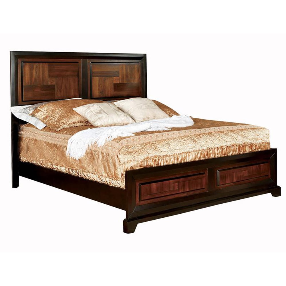 Transitional Style California King Wooden Parquet Design Bed, Brown ...