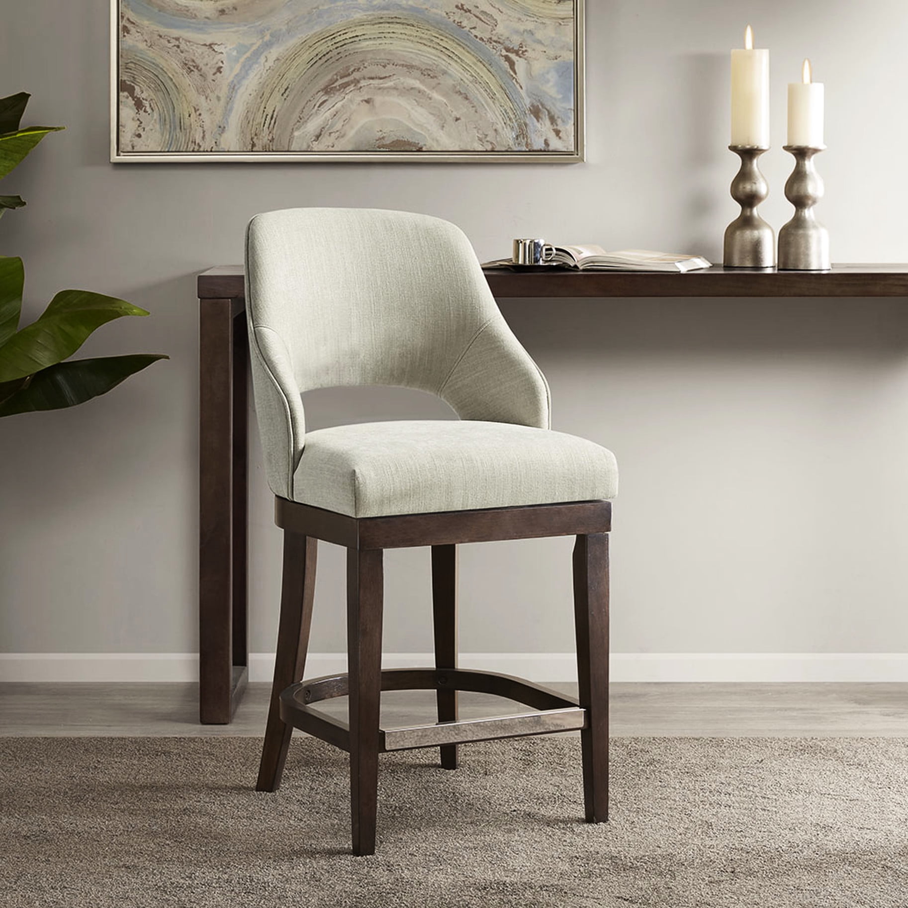 Transitional Style Counter Stool With Cream Seat - Solid Wood, Metal ...