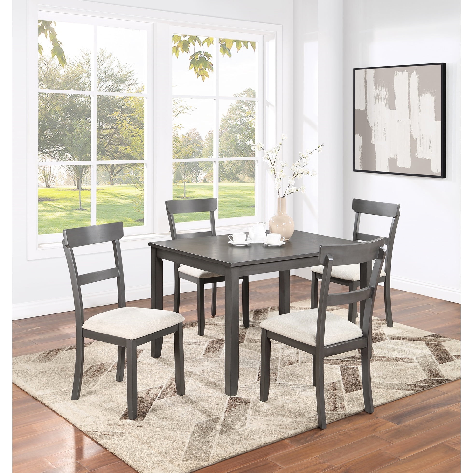 Transitional Style Dining Table And Chair In Gray Natural With ...