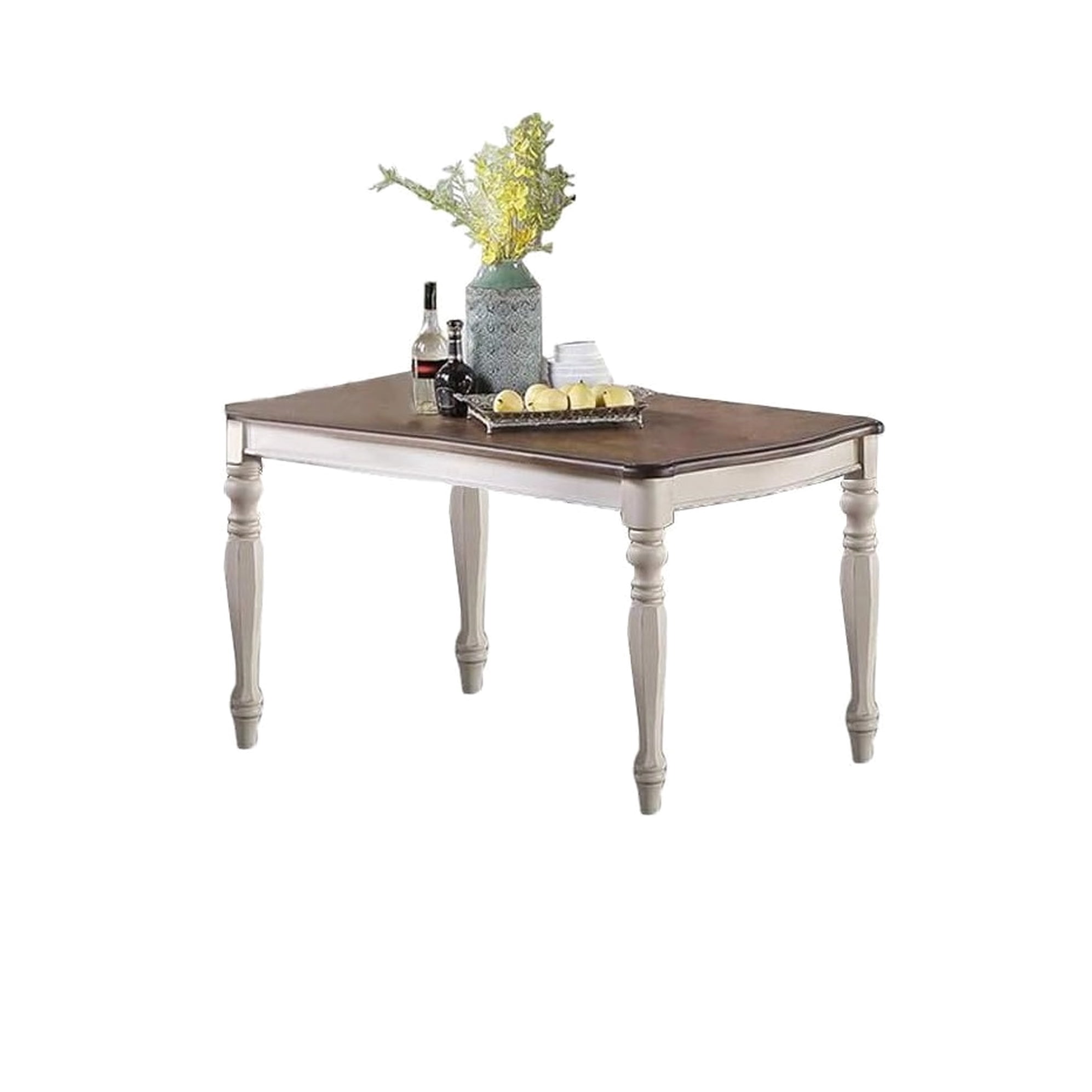Transitional Style Dining Table - Antique White & Oak Rectangular For 6 ...