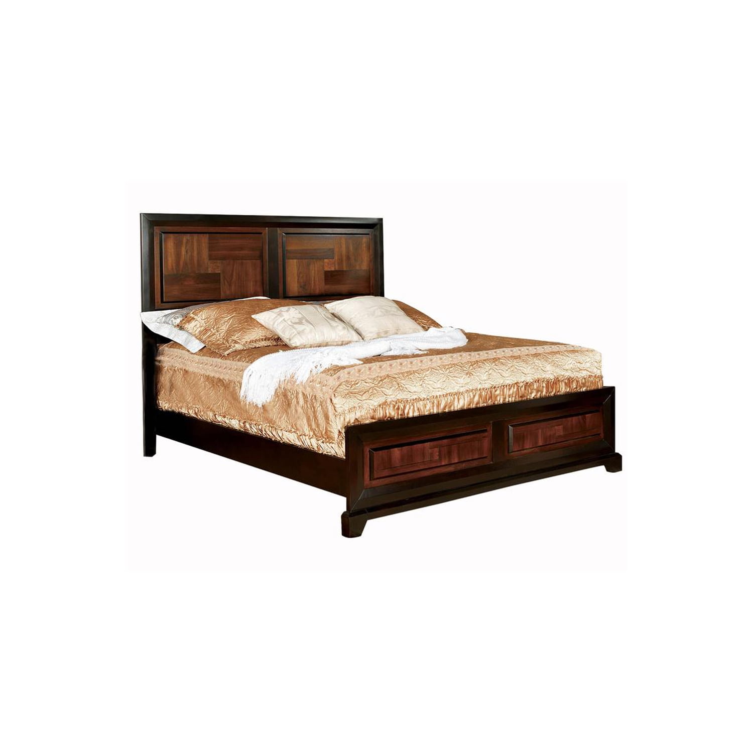 Transitional Style Eastern King Wooden Parquet Design Bed, Brown ...