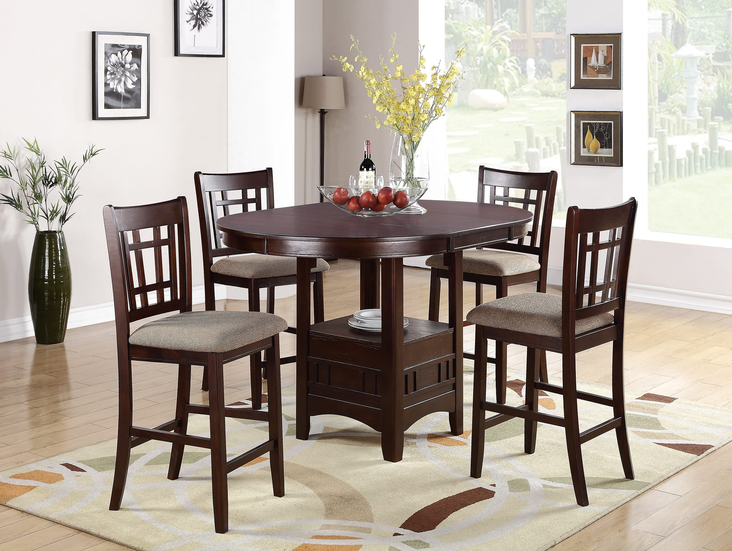 5pc Kitchen Dining Set, Counter Height Round Table, 4 High Chairs ...