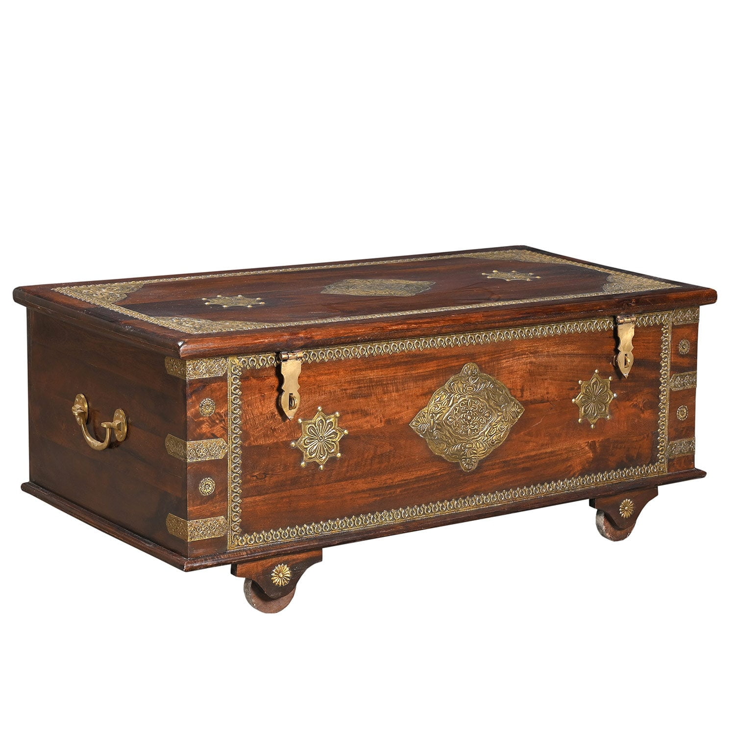 Transitional Style Orante Solid Wood Chest | Coffee Table With Brass ...