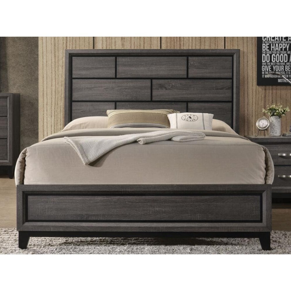 Transitional Style Queen Size Wooden Panel Bed with Rectangular HB/FB ...