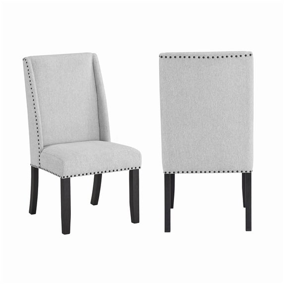 Transitional Style Side Chair 2-Pack, Light Gray Fabric and Black Wood ...