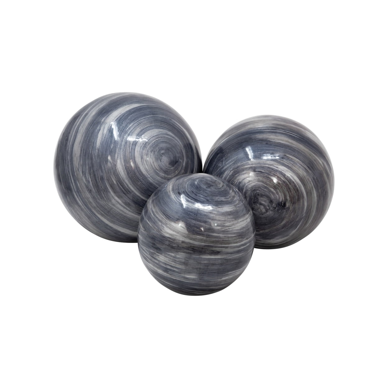 Benjara Transitional Style Spherical Glossy Metal Orb, Set of 3, Blue ...