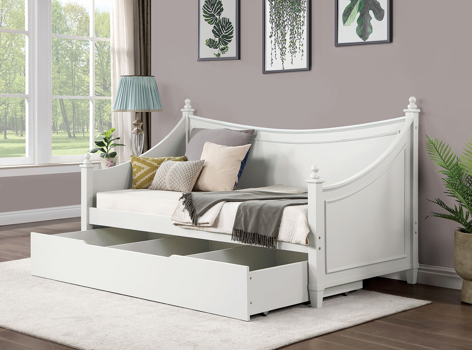 Transitional Style Twin Daybed Molding Design White Finish Mattress ...