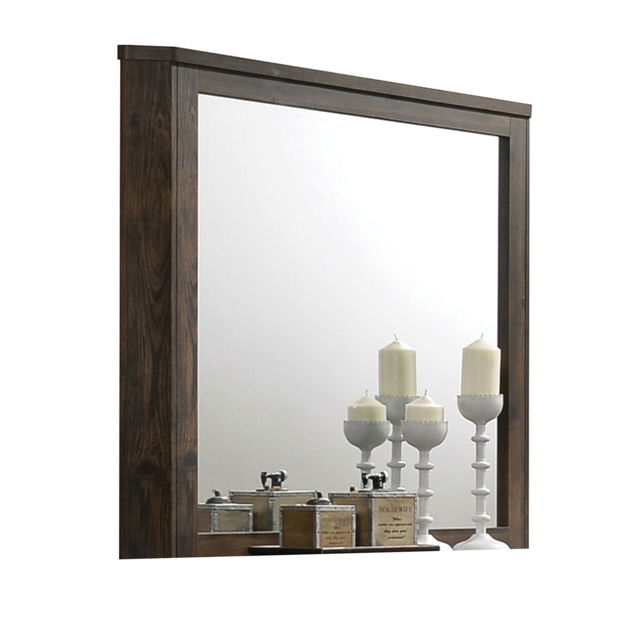 Transitional Style Wooden Decorative Mirror with Grooved Panels, Brown ...