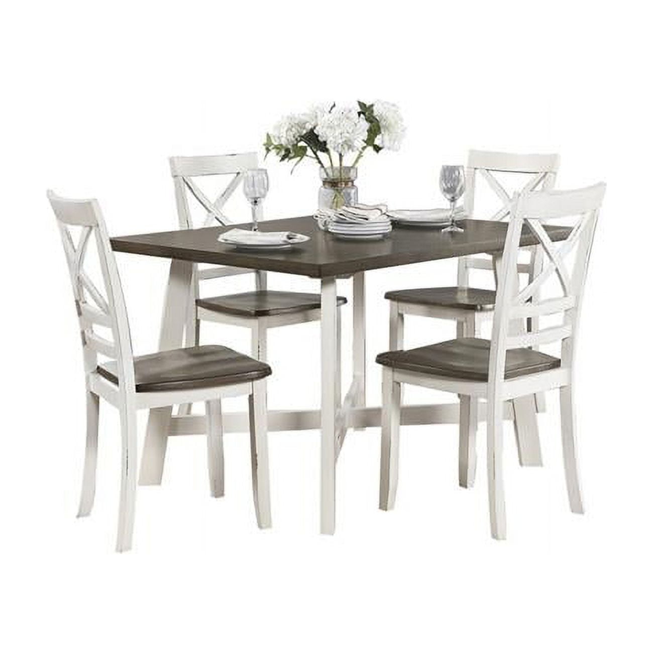 Transitional Style Wooden Dinette Set, Brown & White - 5 Piece ...