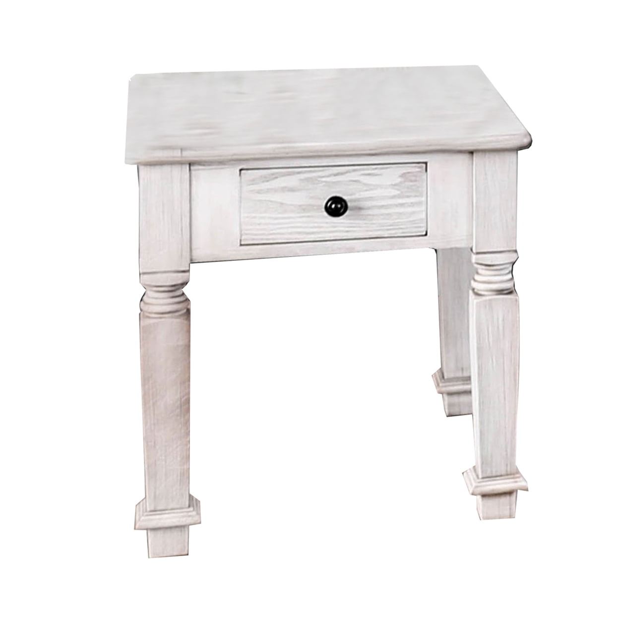 Transitional Style Wooden End Table with 1 Drawer Storage, White ...