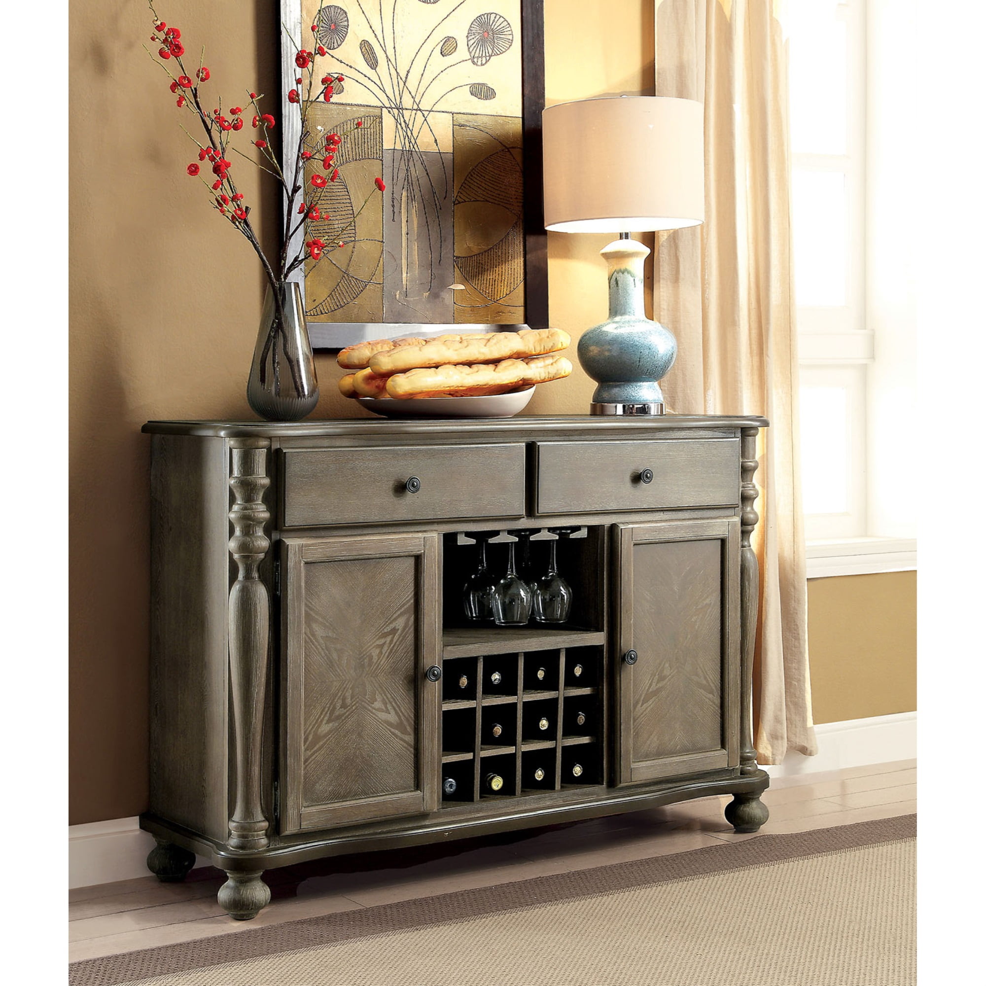 Transitional Style Wooden Server with Two Door Cabinets and Two Drawers ...