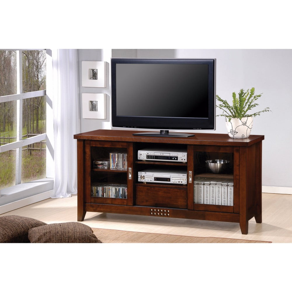Transitional TV Console with Doors and Shelves, Brown - Walmart.com