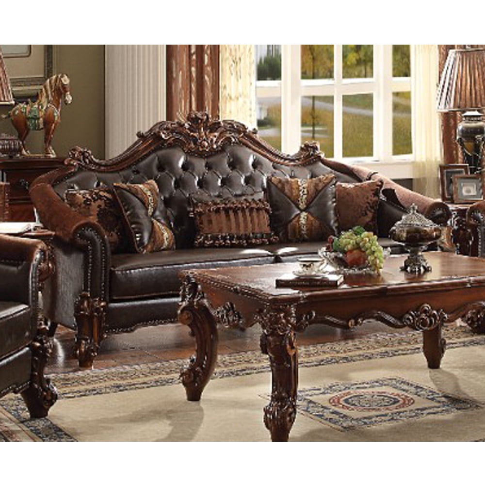 Transitional Upholstery and Poly Resin Sofa with Five Pillows, Brown ...