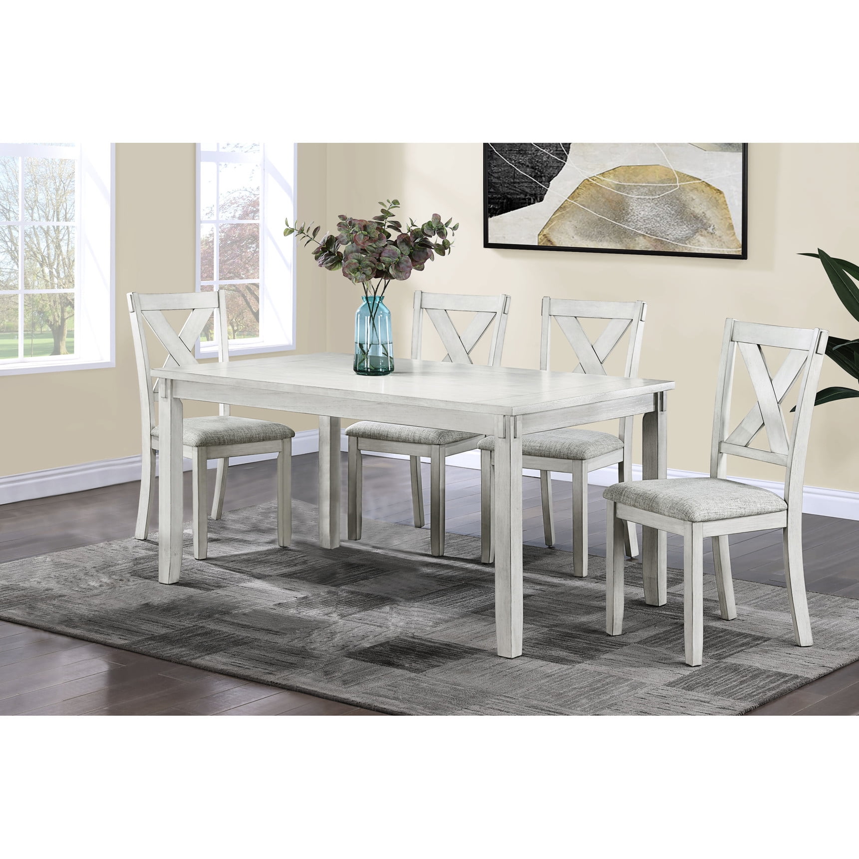 Transitional farmhouse 5-piece set - rectangular table and 4 wooden ...