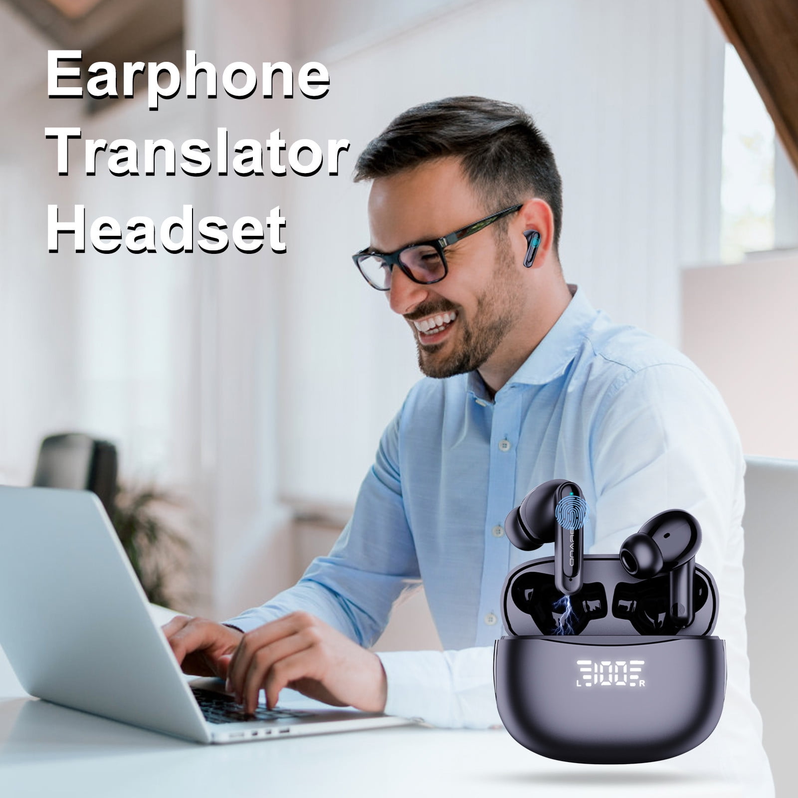 Translatable Earbuds Wireless Bluetooth, In Ear Earphones with Mic, LED ...