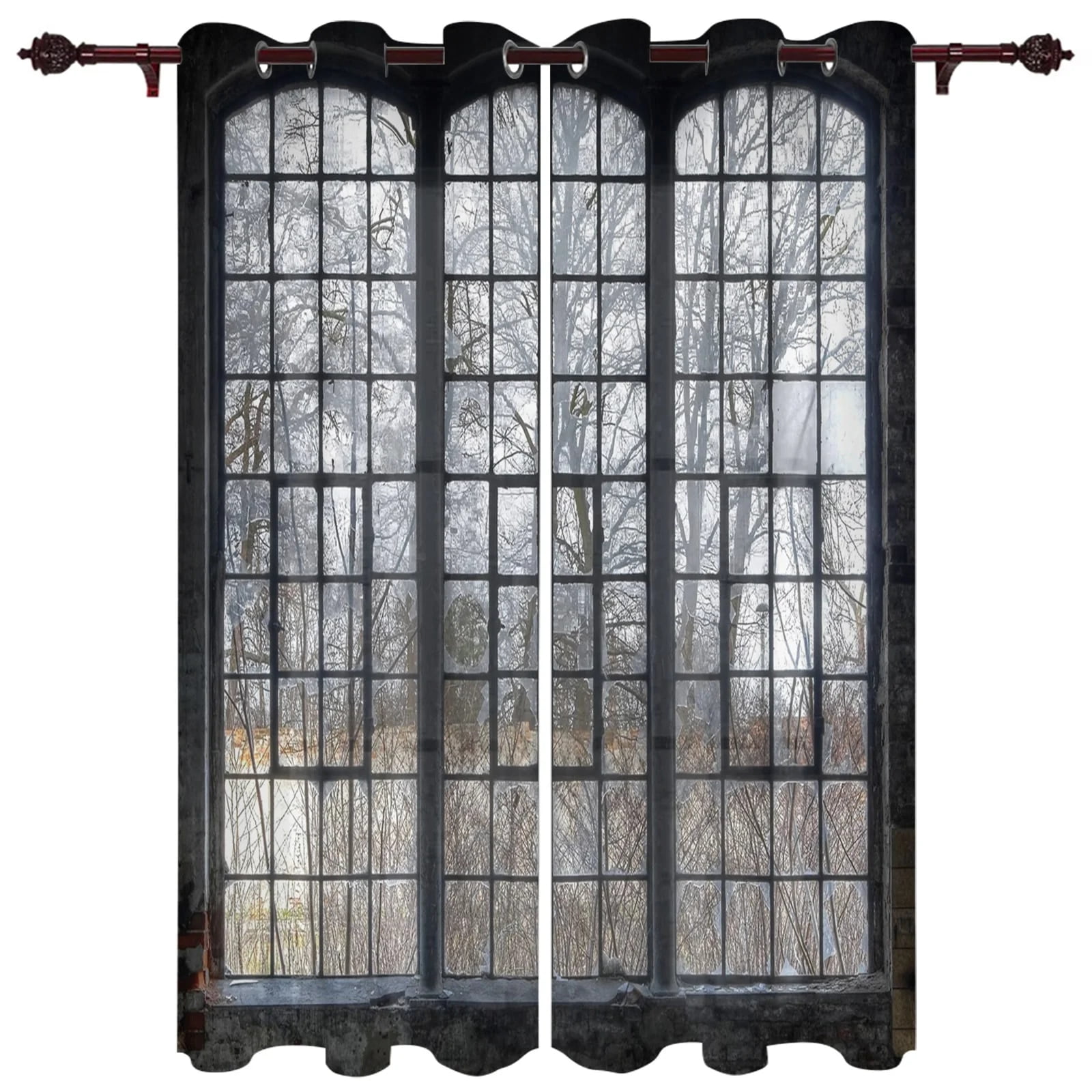 Translucent Curtains Windows Woods Retro Jet Black High Quality Valance ...