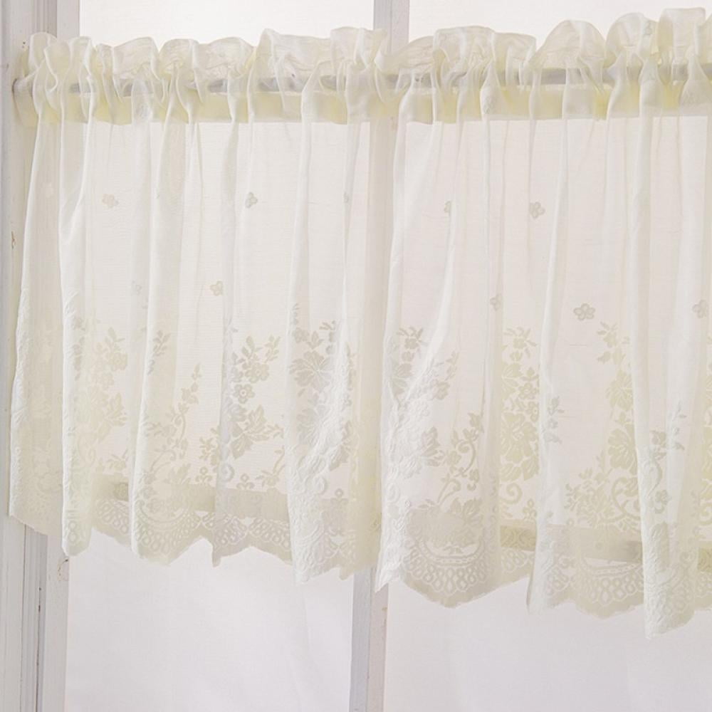 Translucent Embroidered Floral Lace Kitchen Curtains Rod Pocket Valance ...