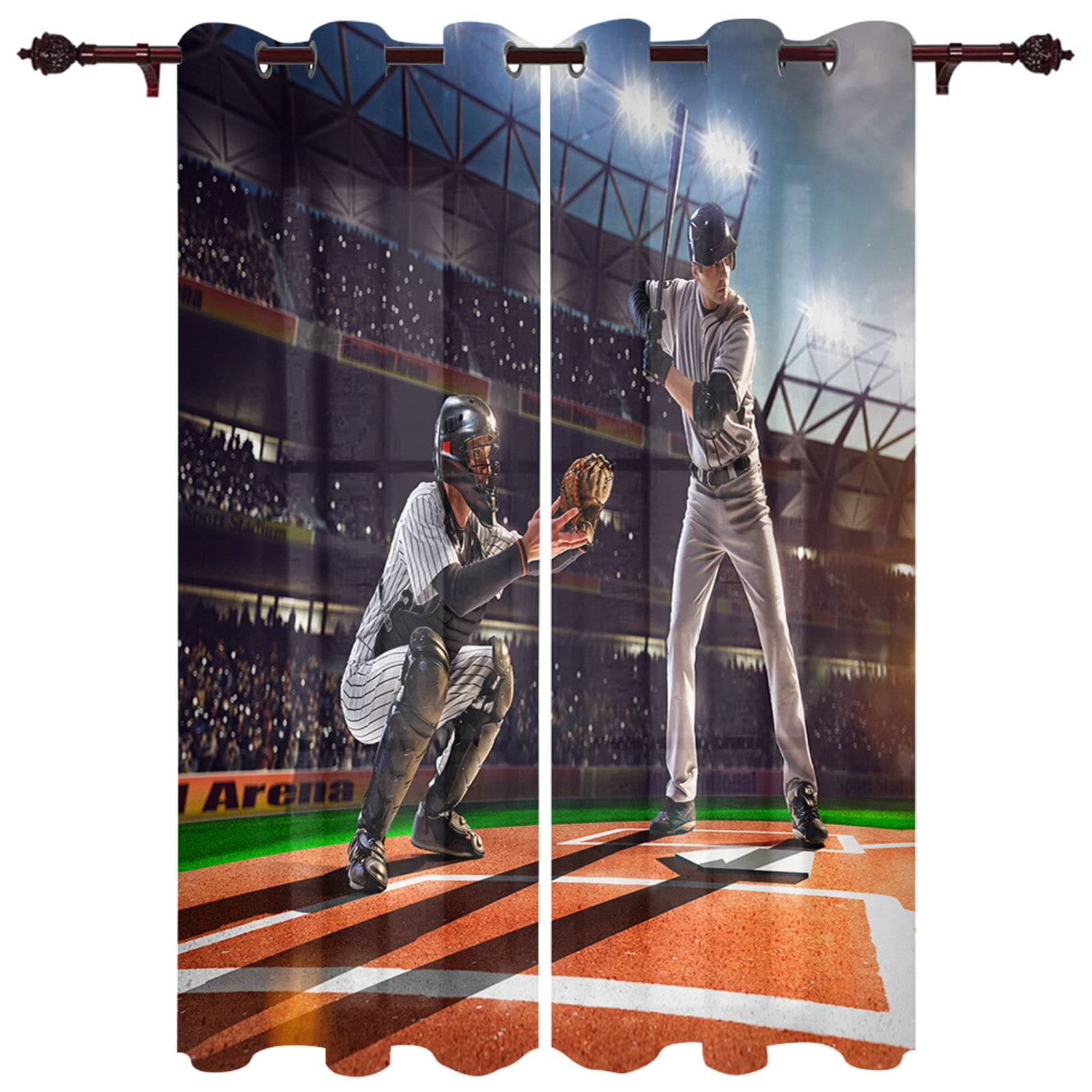 Translucent Exquisite Window Curtains Baseball Player Game Curtains ...