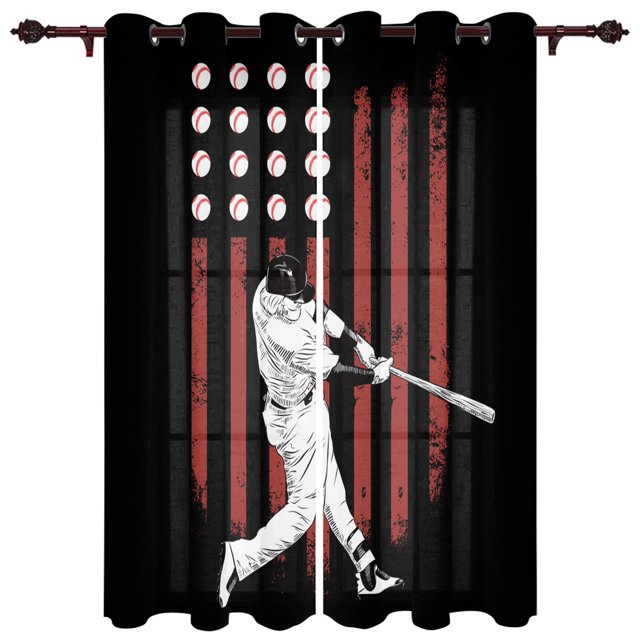 Translucent Exquisite Window Curtains Baseball Player Game Curtains ...