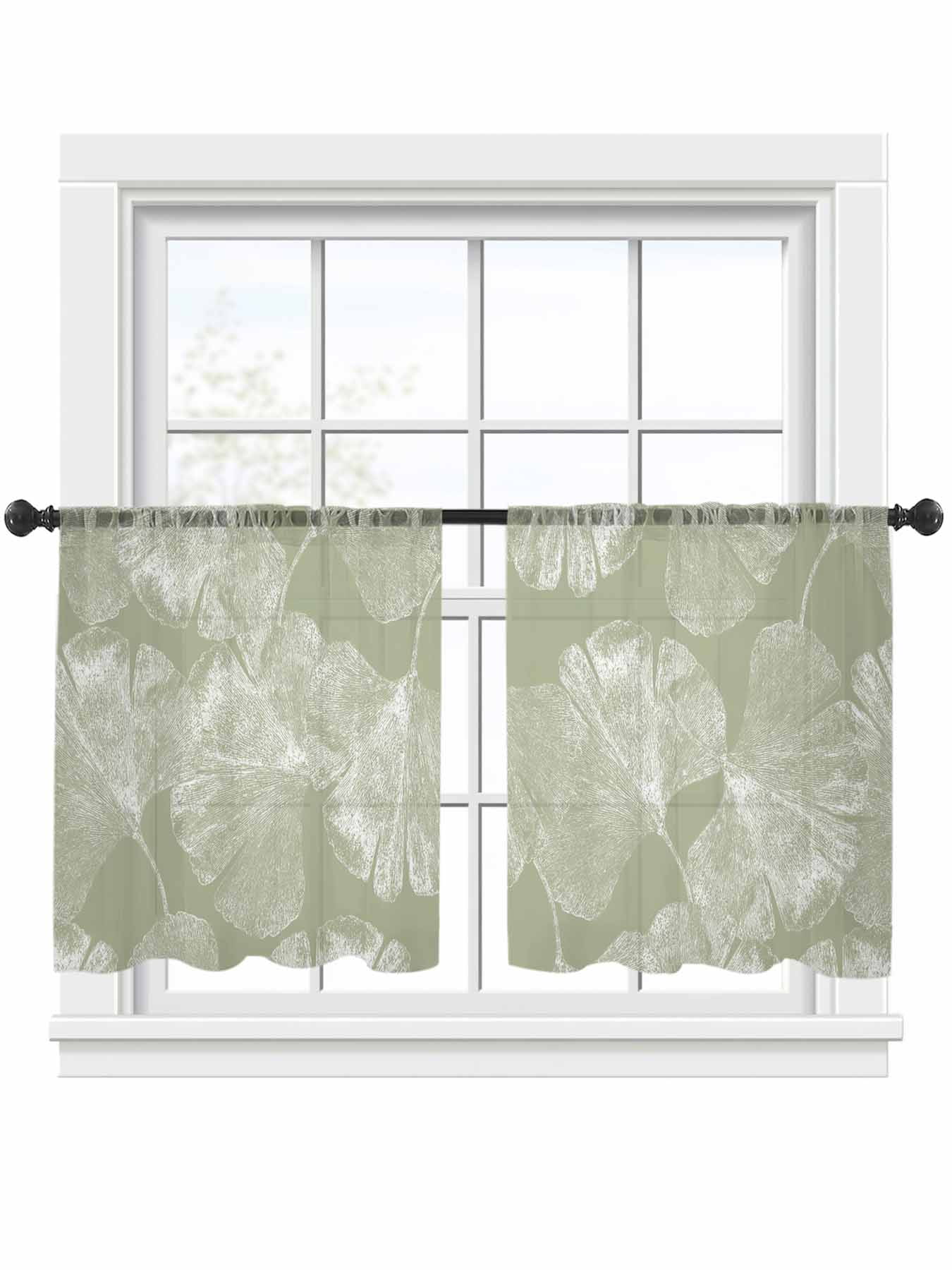 Translucent Ginkgo Leaves Sheer Curtains 45 Inch Long 2 Panels ...