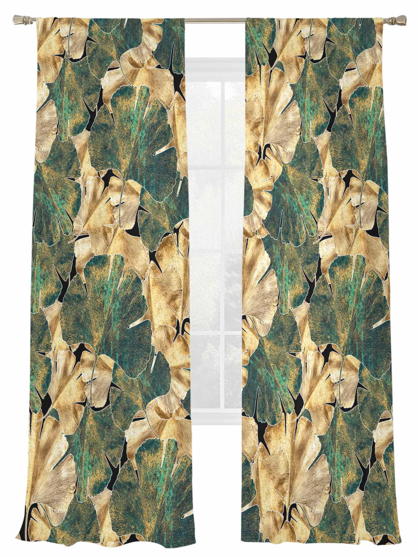 Translucent Ginkgo Leaves Sheer Curtains for Living Room Bedroom, Light ...