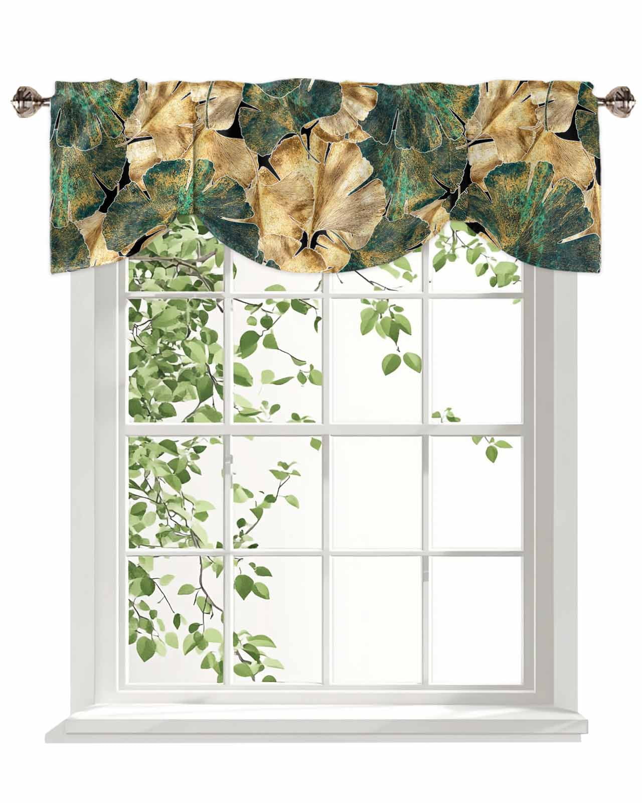 Translucent Ginkgo Leaves Tie Up Valances Curtain, Adjustable Kitchen ...